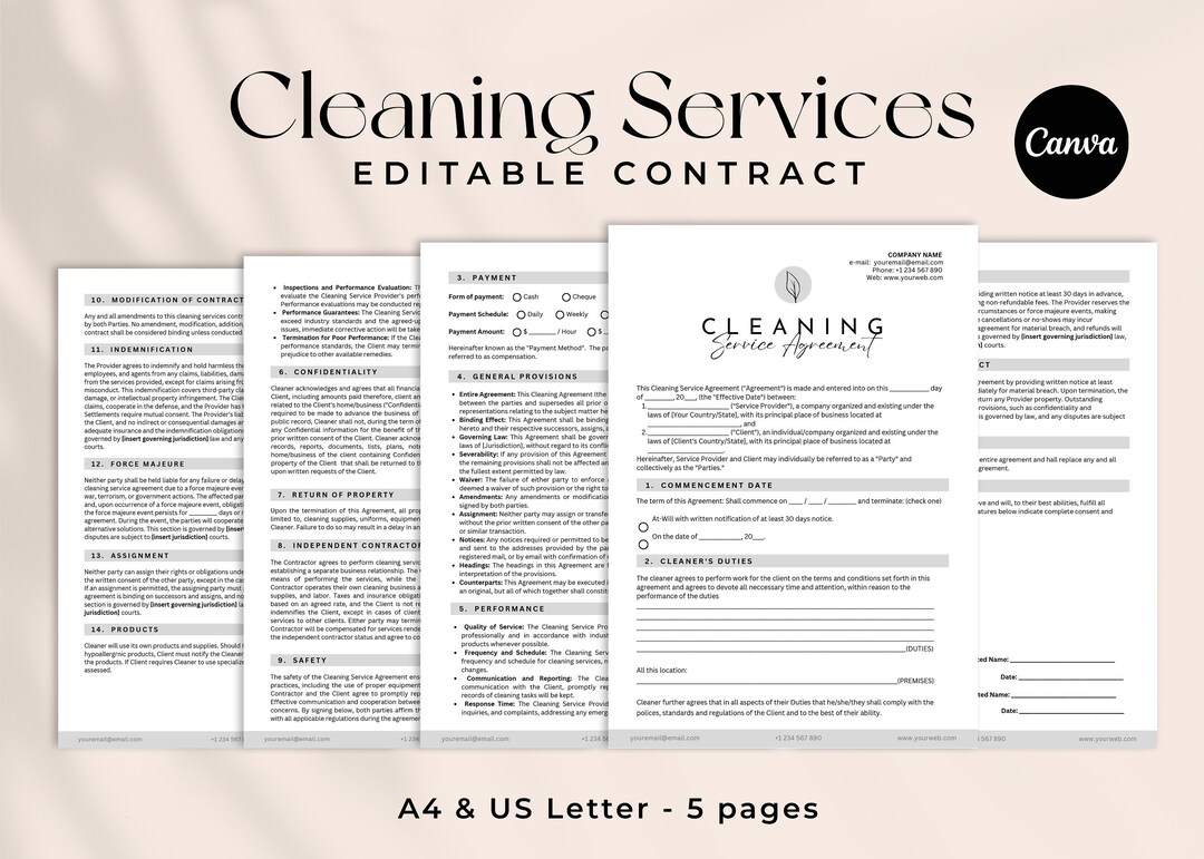 Editable Cleaning Services Contract, Cleaning Agreement Template ...