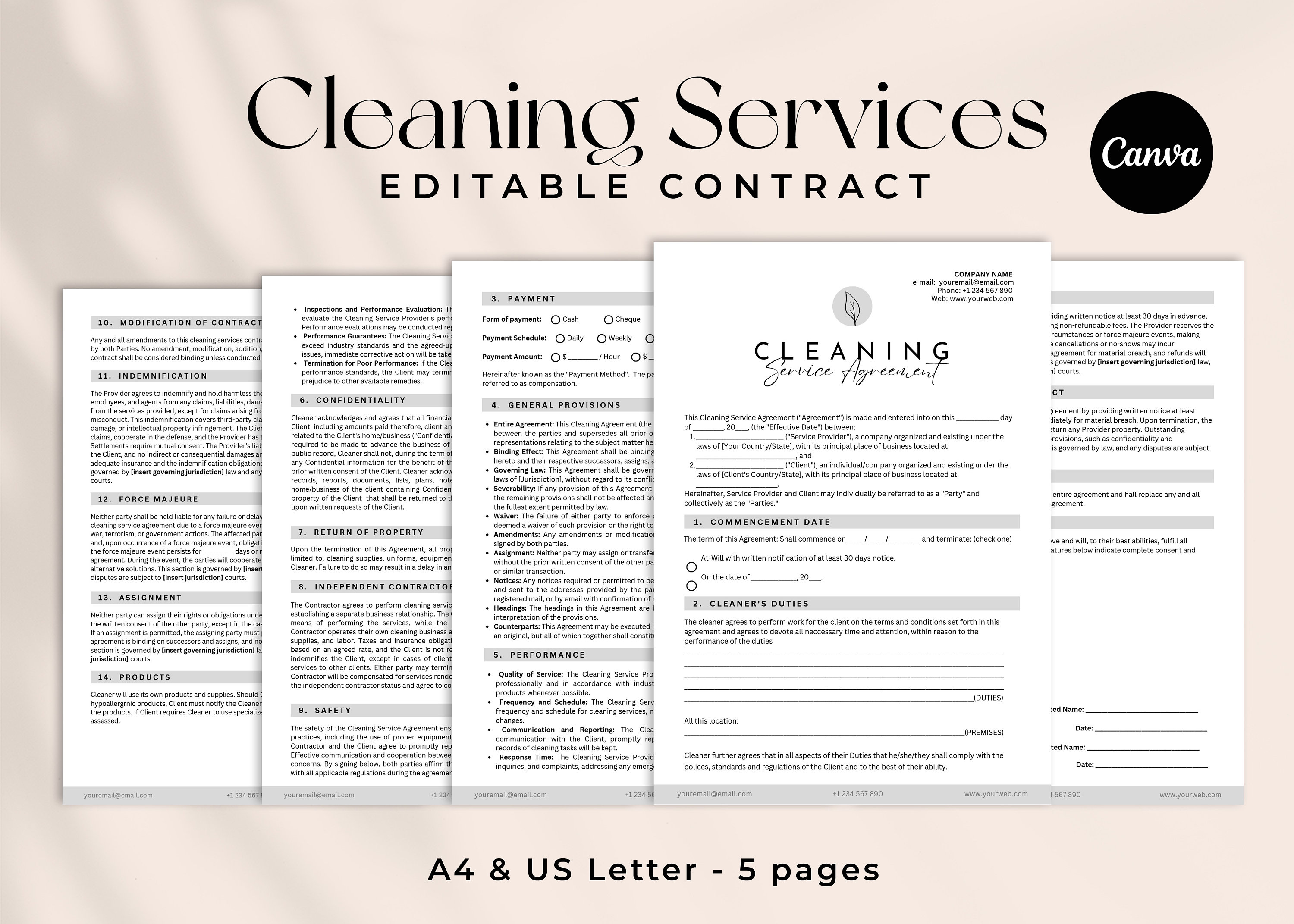 Editable Cleaning Services Contract, Cleaning Agreement Template ...