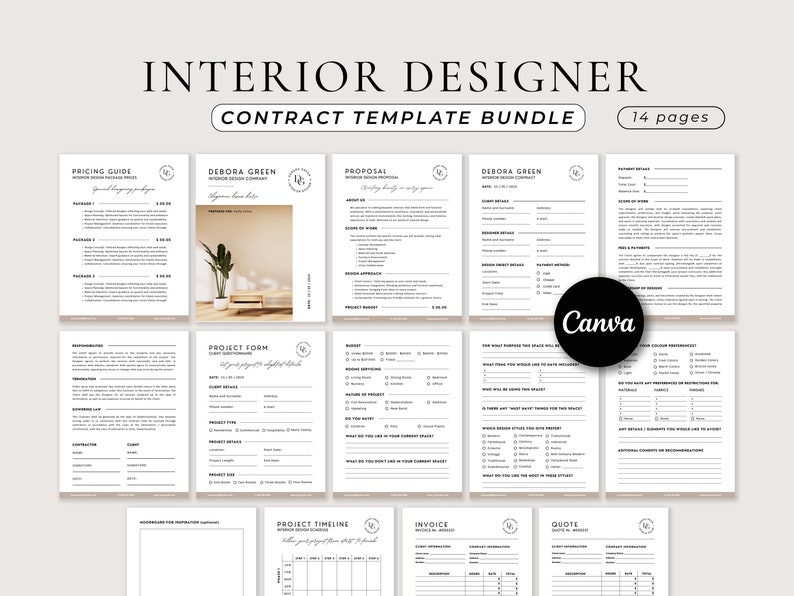 Interior Designer Client Contract, 14 Pages, Interior Design Services ...