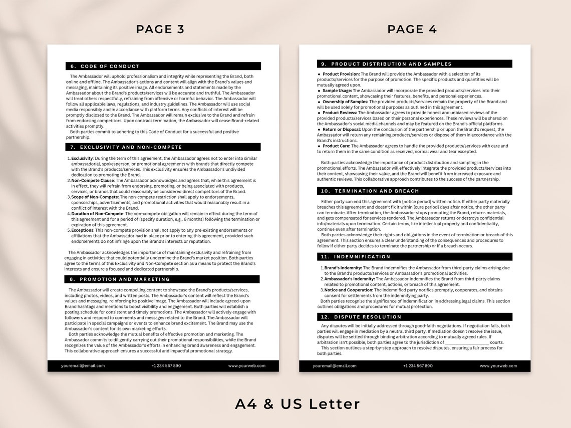 Editable Influencer Agreement Template, Brand Ambassador Contract Form ...