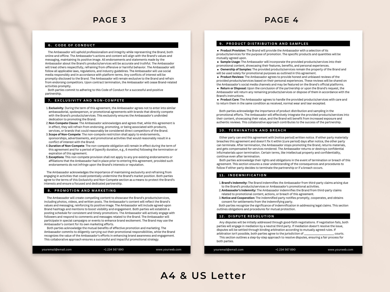 Editable Influencer Agreement Template, Brand Ambassador Contract Form ...