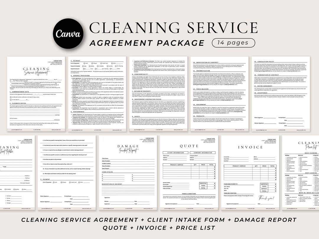 Cleaning Services BUNDLE, 6 Editable Cleaning Business Forms, Agreement ...