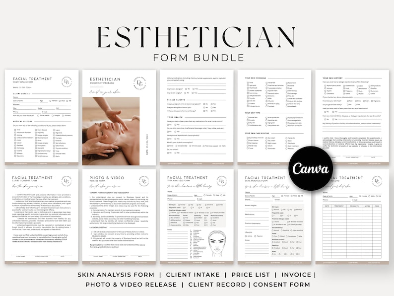 Facial Treatment Forms, Editable Esthetician Templates, Printable ...