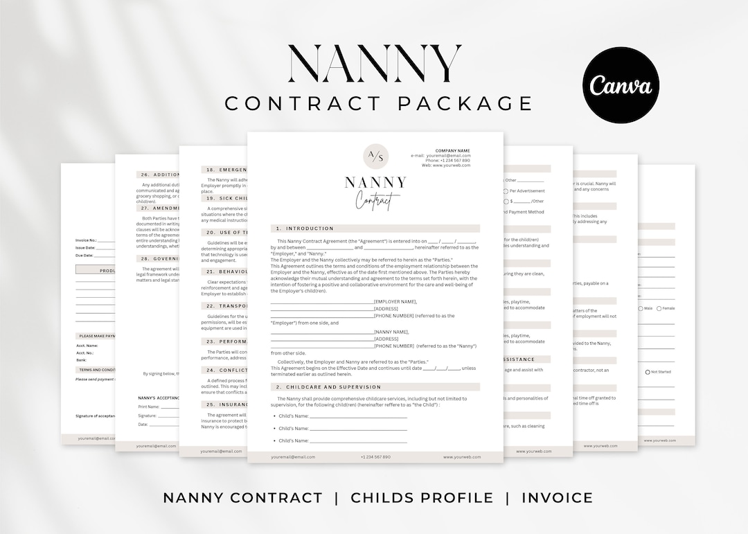 Editable Nanny Agreement Template, Babysitter Agreement, Childcare ...