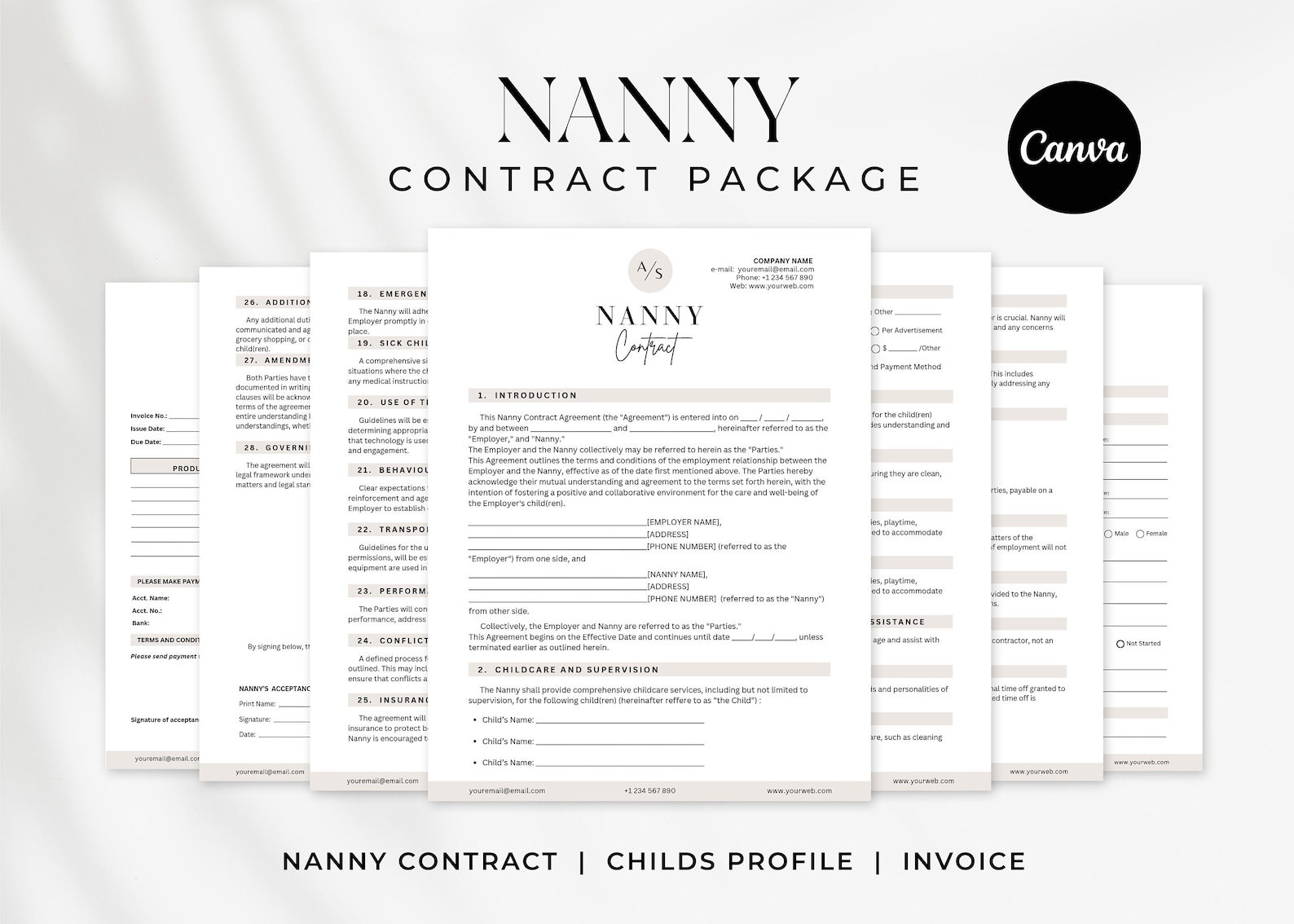 Editable Nanny Agreement Template, Babysitter Agreement, Childcare ...