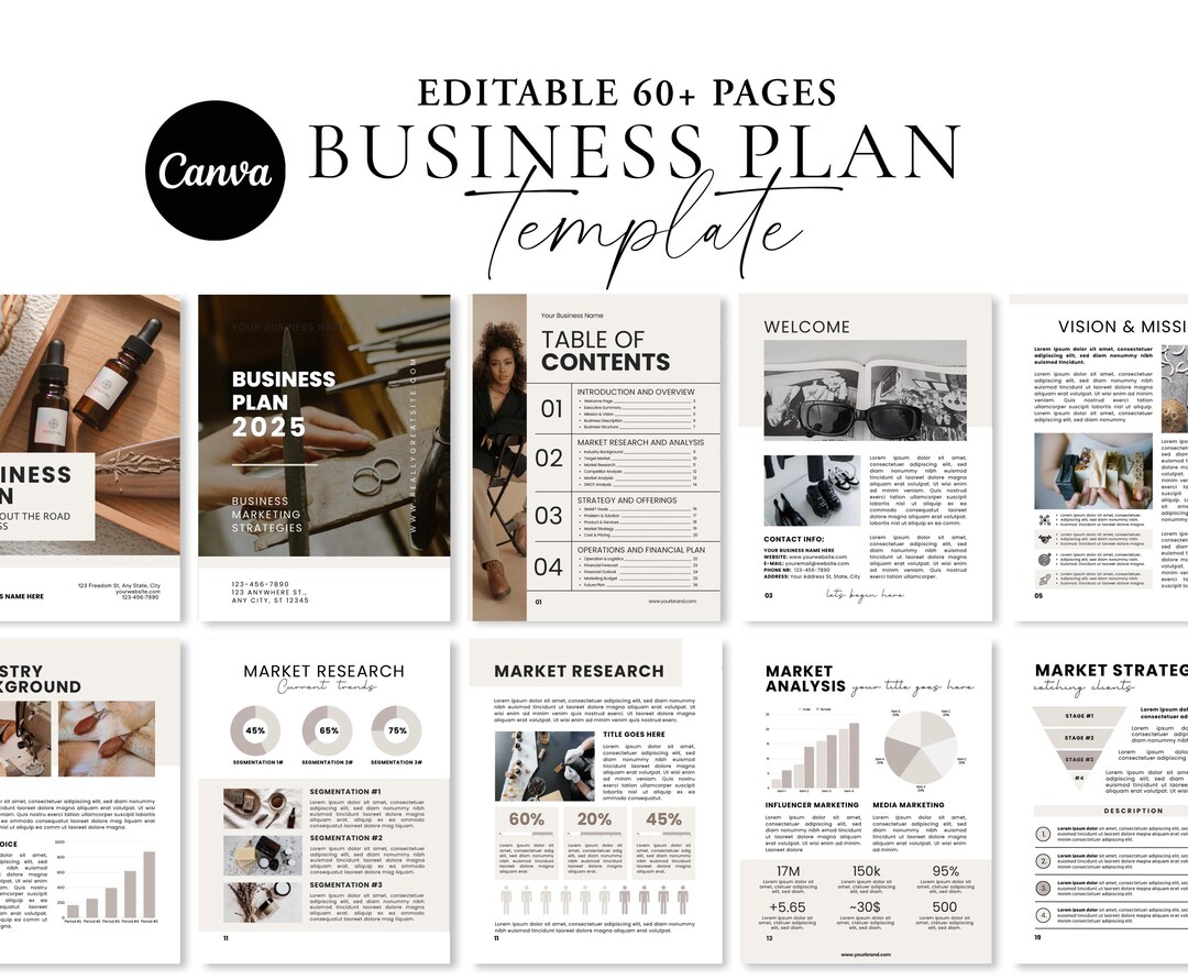 Business Plan Template, Business Planner Printable, Editable Canva ...