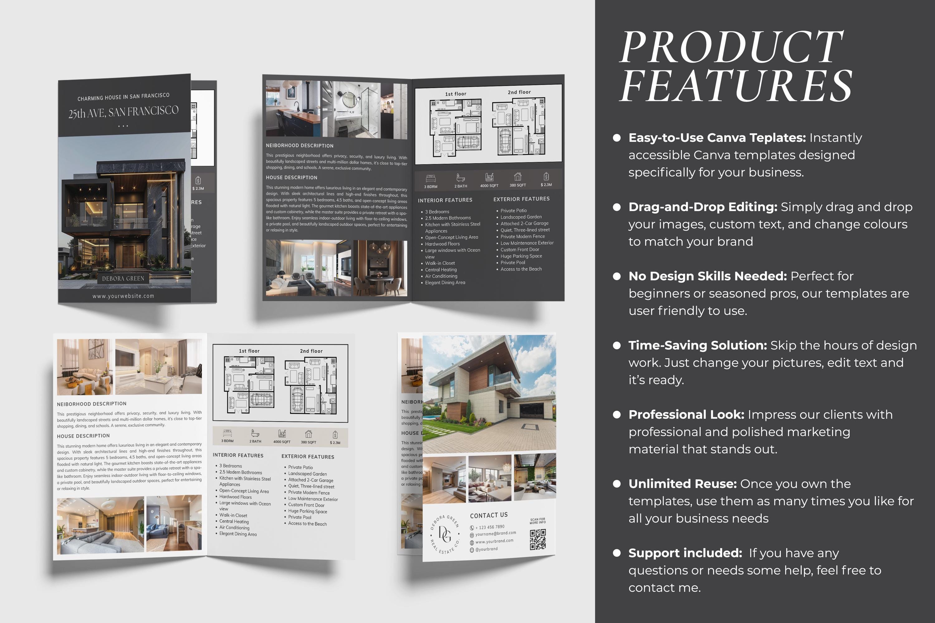 Real Estate Brochure, Real Estate Flyer Canva Template, Luxury Listing ...