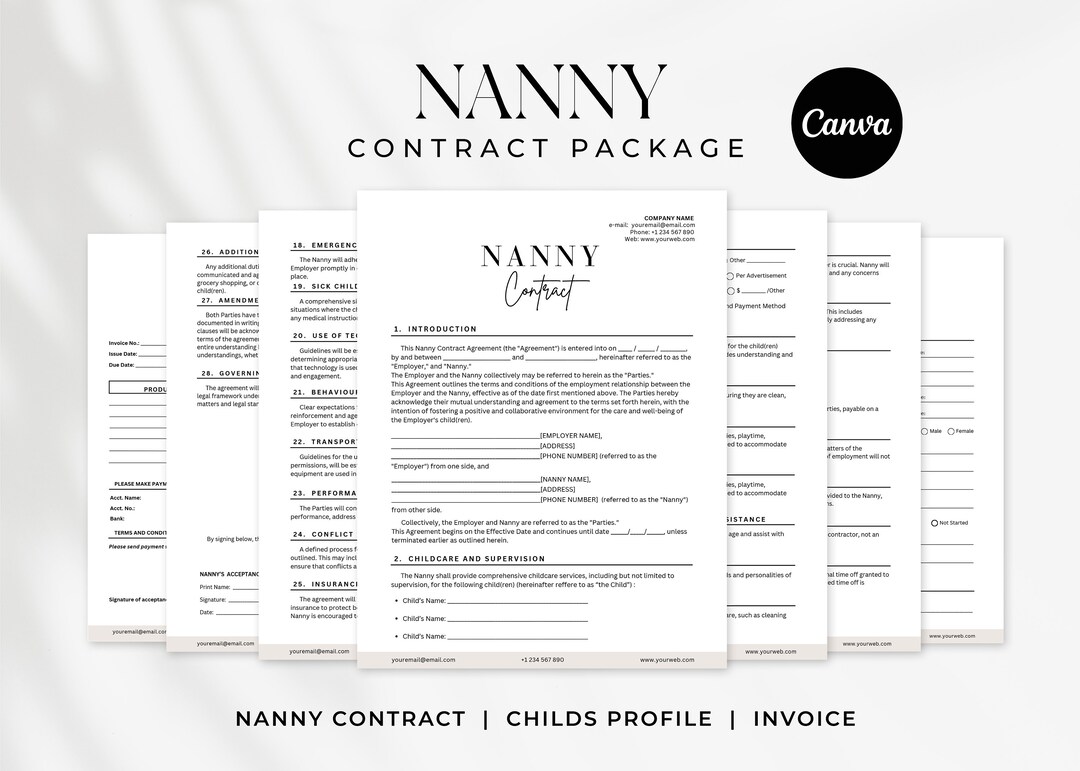Editable Nanny Contract Template, Babysitter Agreement, Childcare ...