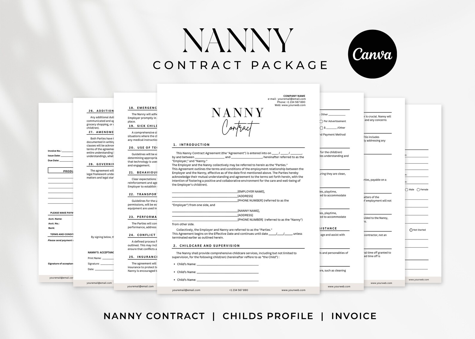 Editable Nanny Contract Template, Babysitter Agreement, Childcare ...