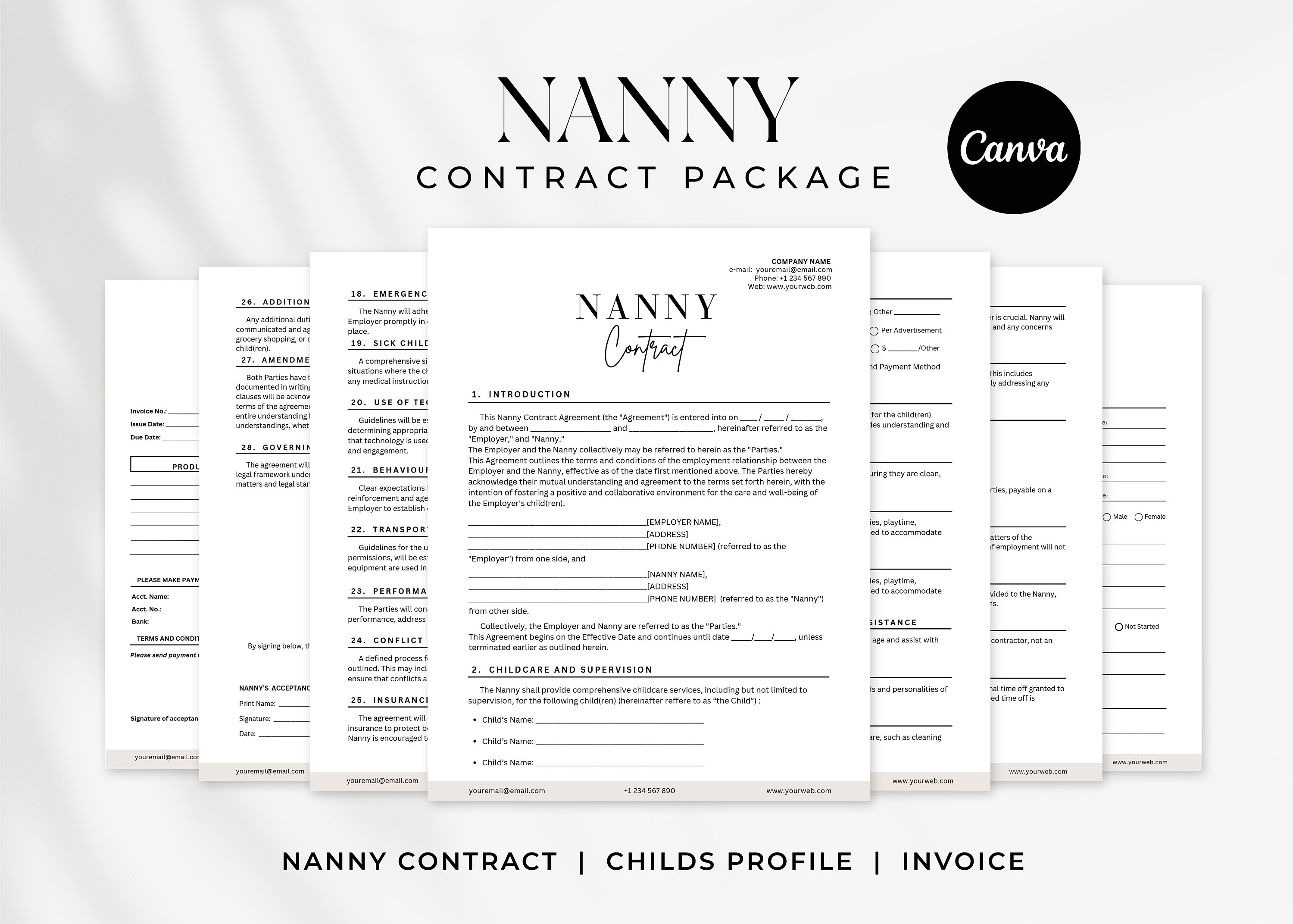 Editable Nanny Contract Template, Babysitter Agreement, Childcare ...