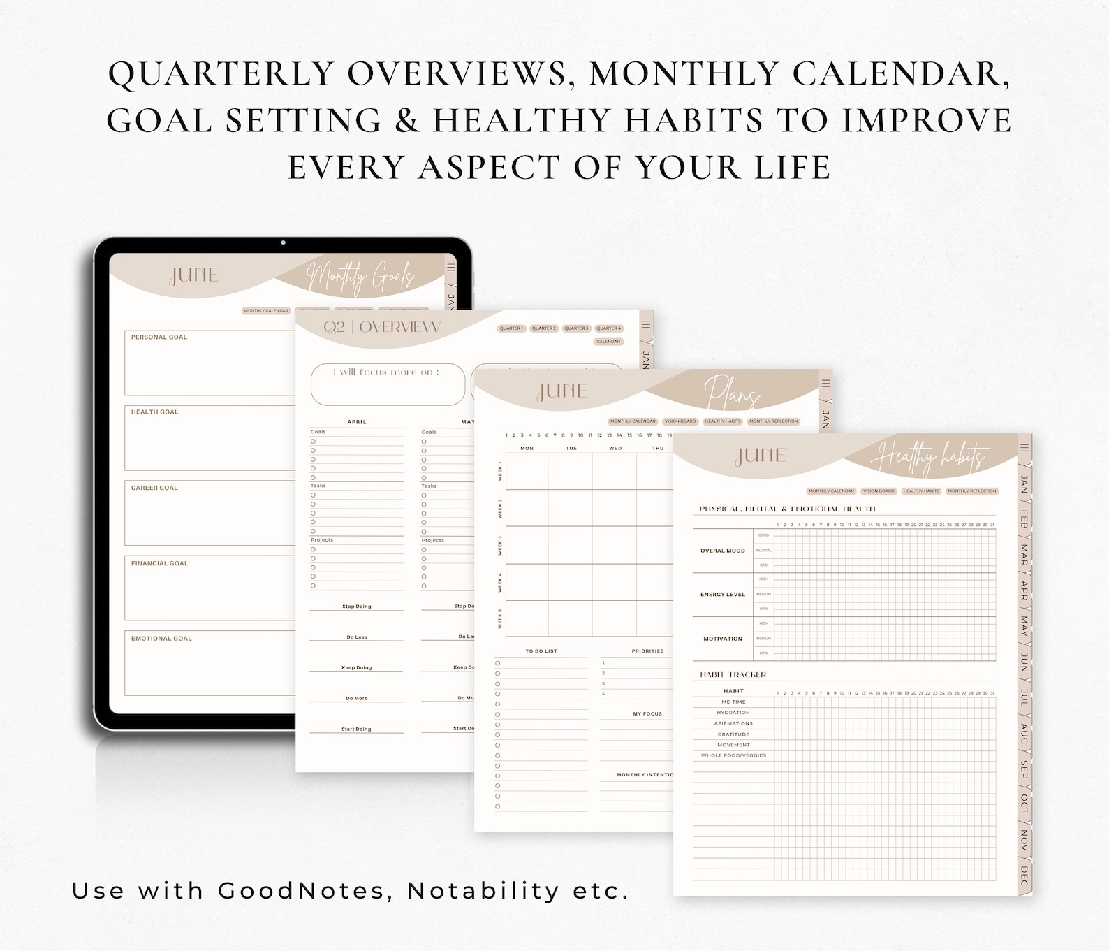 Digital Planner, Undated Planner, Monthly / Weekly / Daily Digital ...