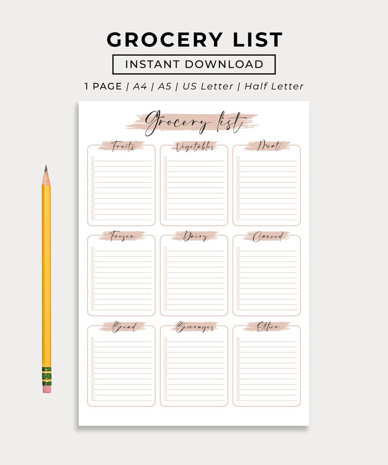 Printable Grocery List Template, Grocery Planner, Food Shopping List ...