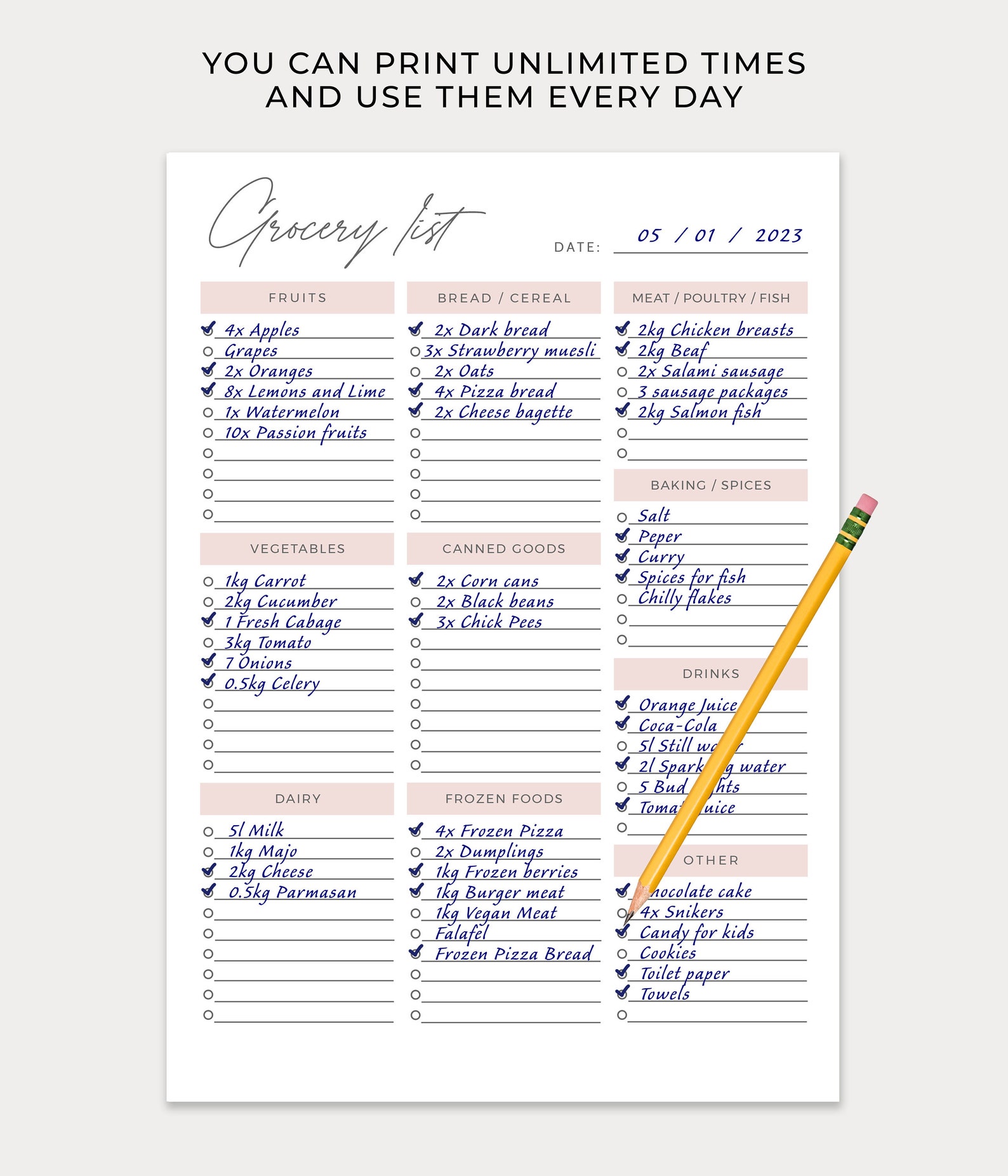 Printable Grocery List Template, Grocery Planner, Food Shopping List ...
