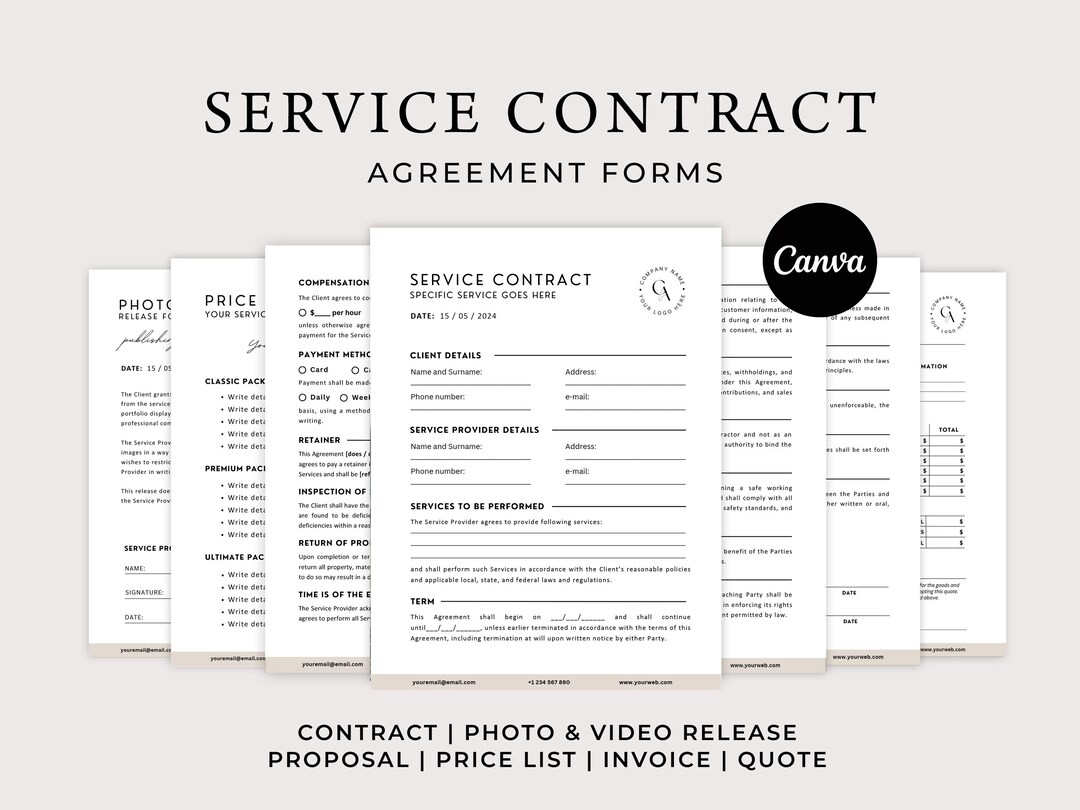 Printable Service Contract Templates, Editable Service Agreement ...
