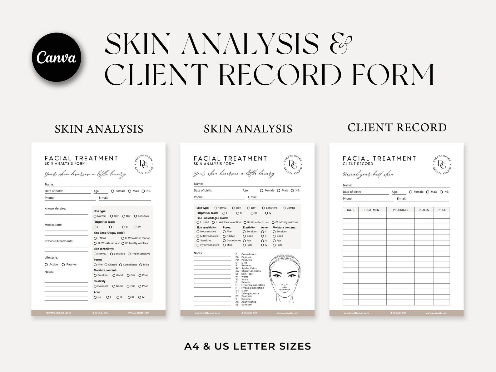 Facial Treatment Forms, Editable Esthetician Templates, Printable ...