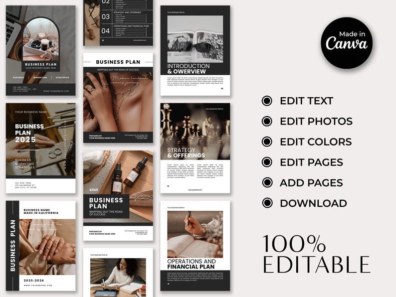 Business Plan Template, Business Planner Printable, Editable Canva ...