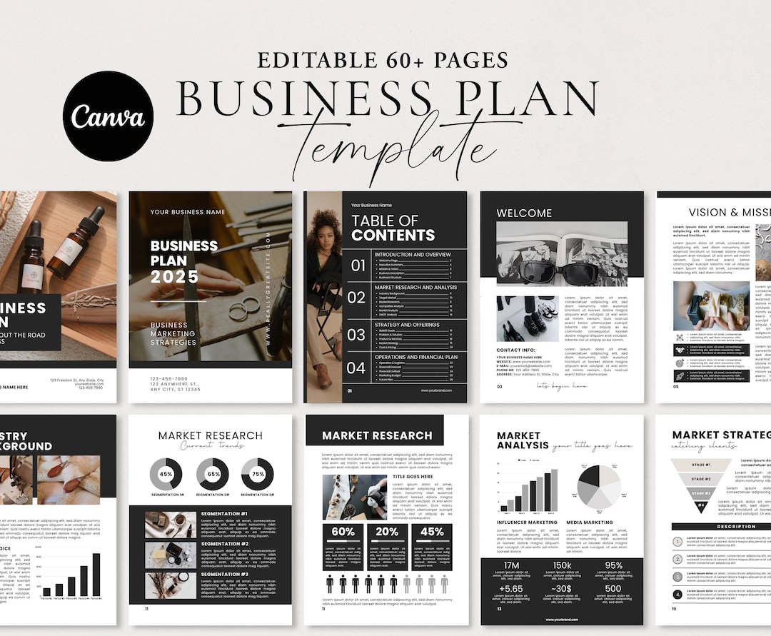 Business Plan Template, Business Planner Printable, Editable Canva ...
