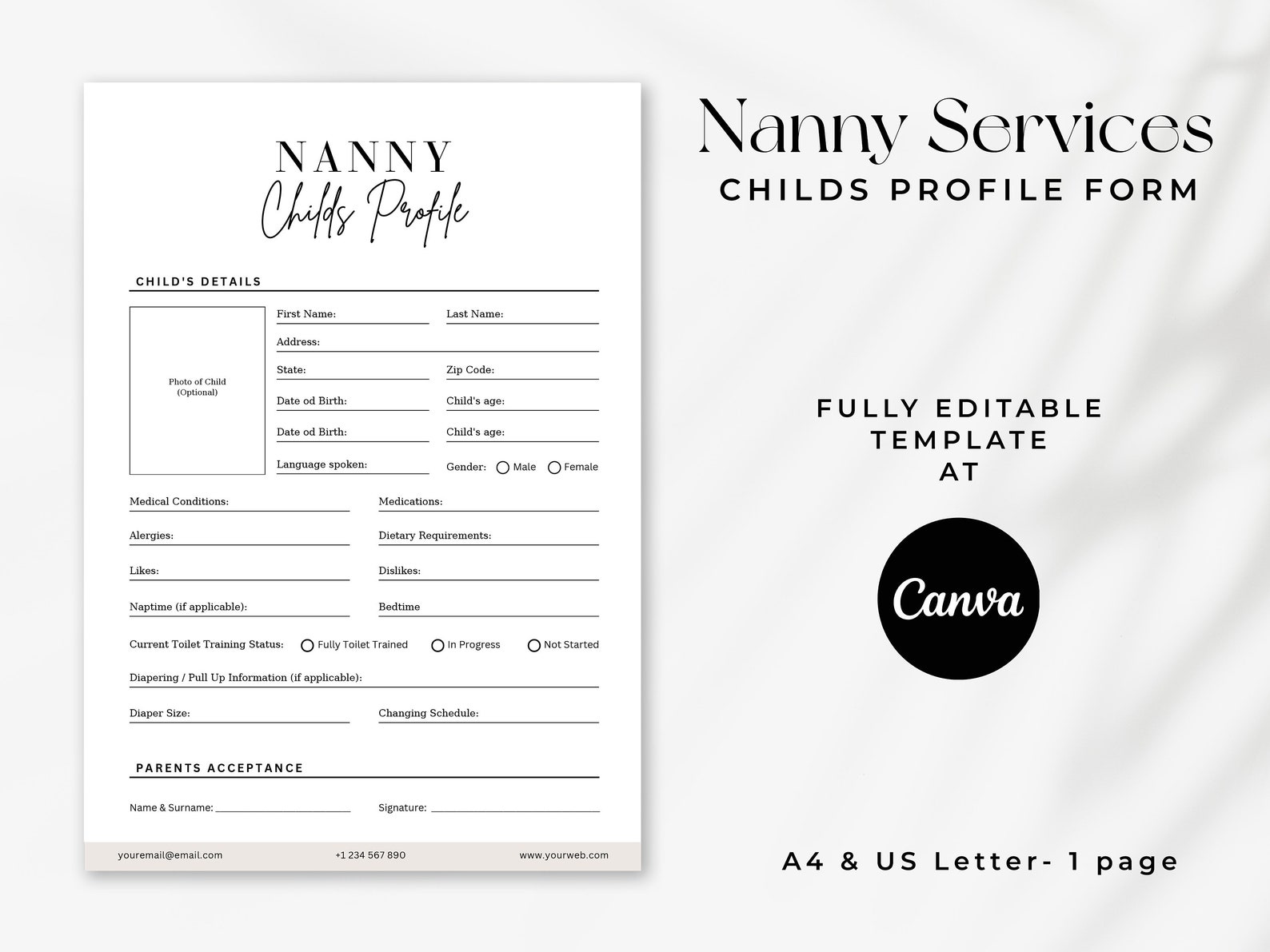 Editable Nanny Contract Template, Babysitter Agreement, Childcare ...