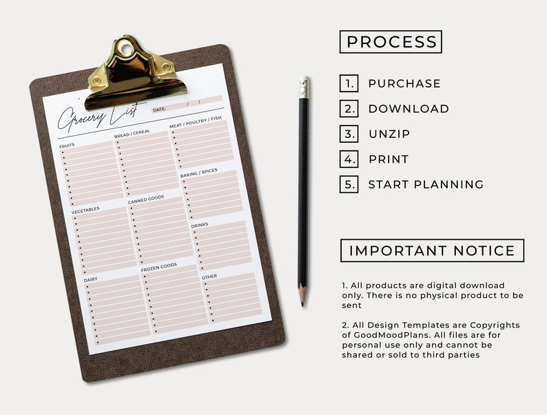 Grocery List Printable Template, Grocery Planner, Food Shopping List ...