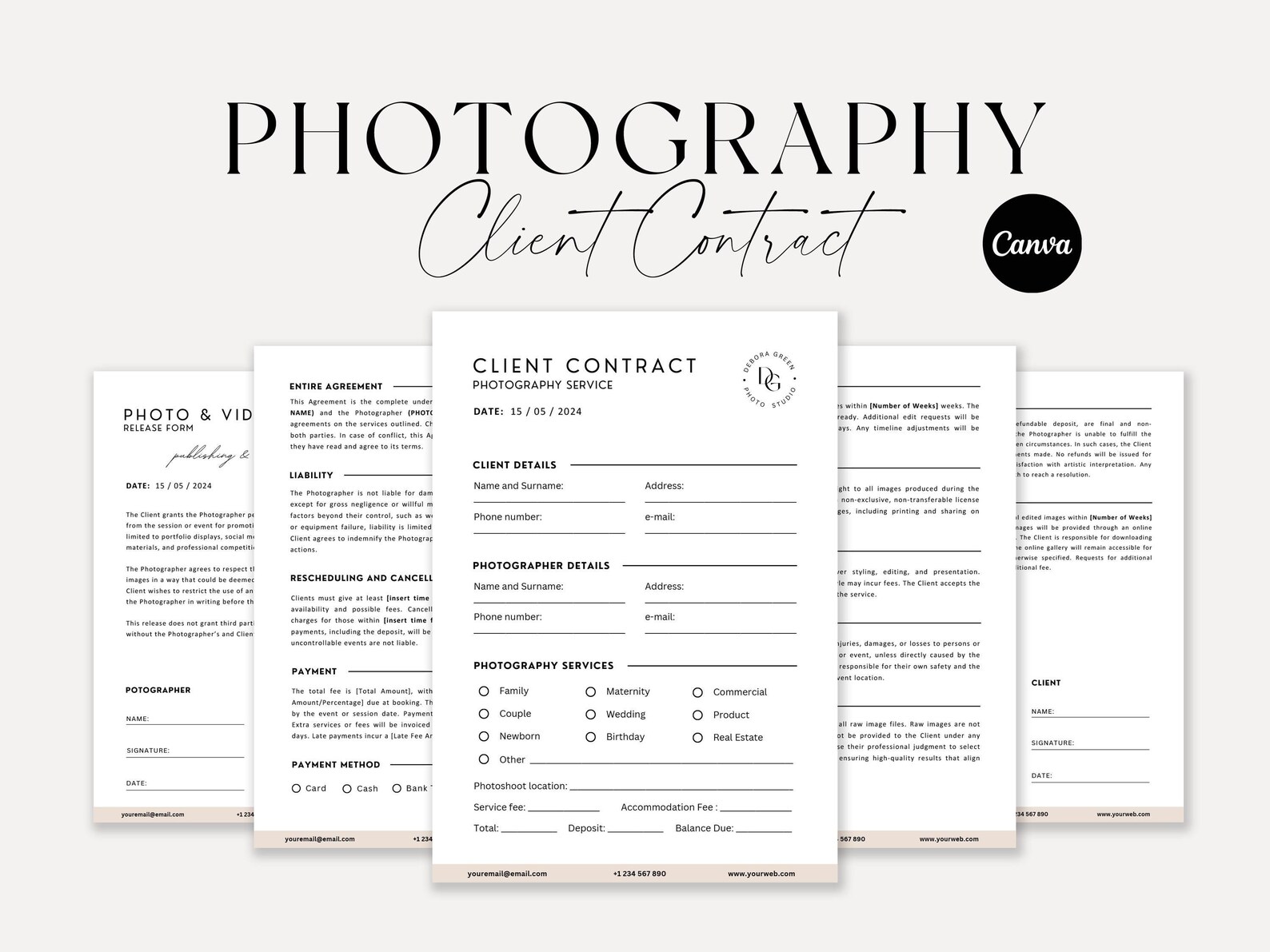 Photography Client Contract Template, Photographer Forms, Editable ...