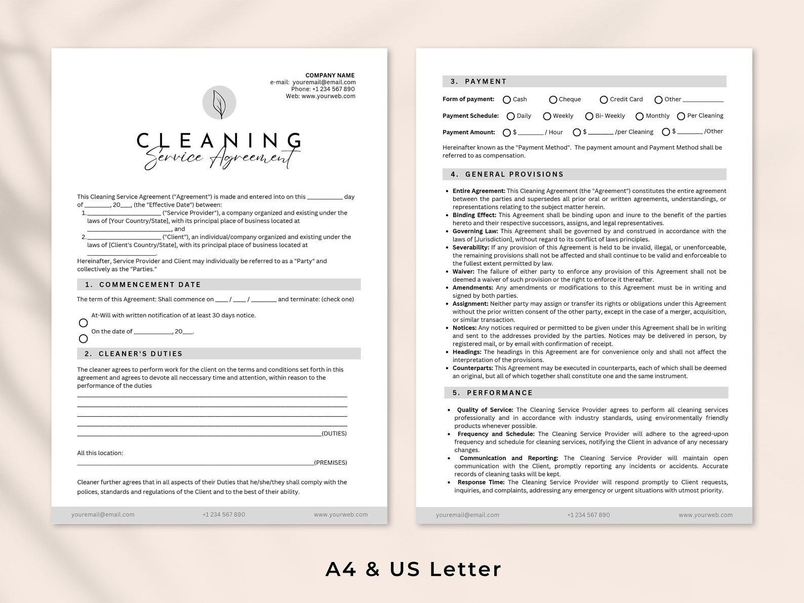 Editable Cleaning Services Contract, Cleaning Agreement Template, Client Service Contract ...