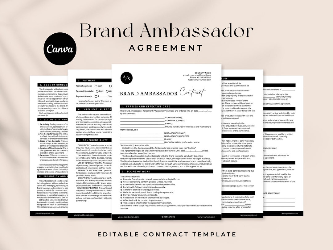 Editable Influencer Agreement Template, Brand Ambassador Contract Form, Social Media Influencer ...