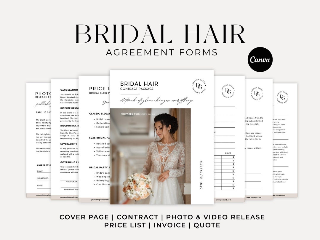 Bridal Hair Contract Template Bundle, Bridal Hair Agreement, Wedding ...