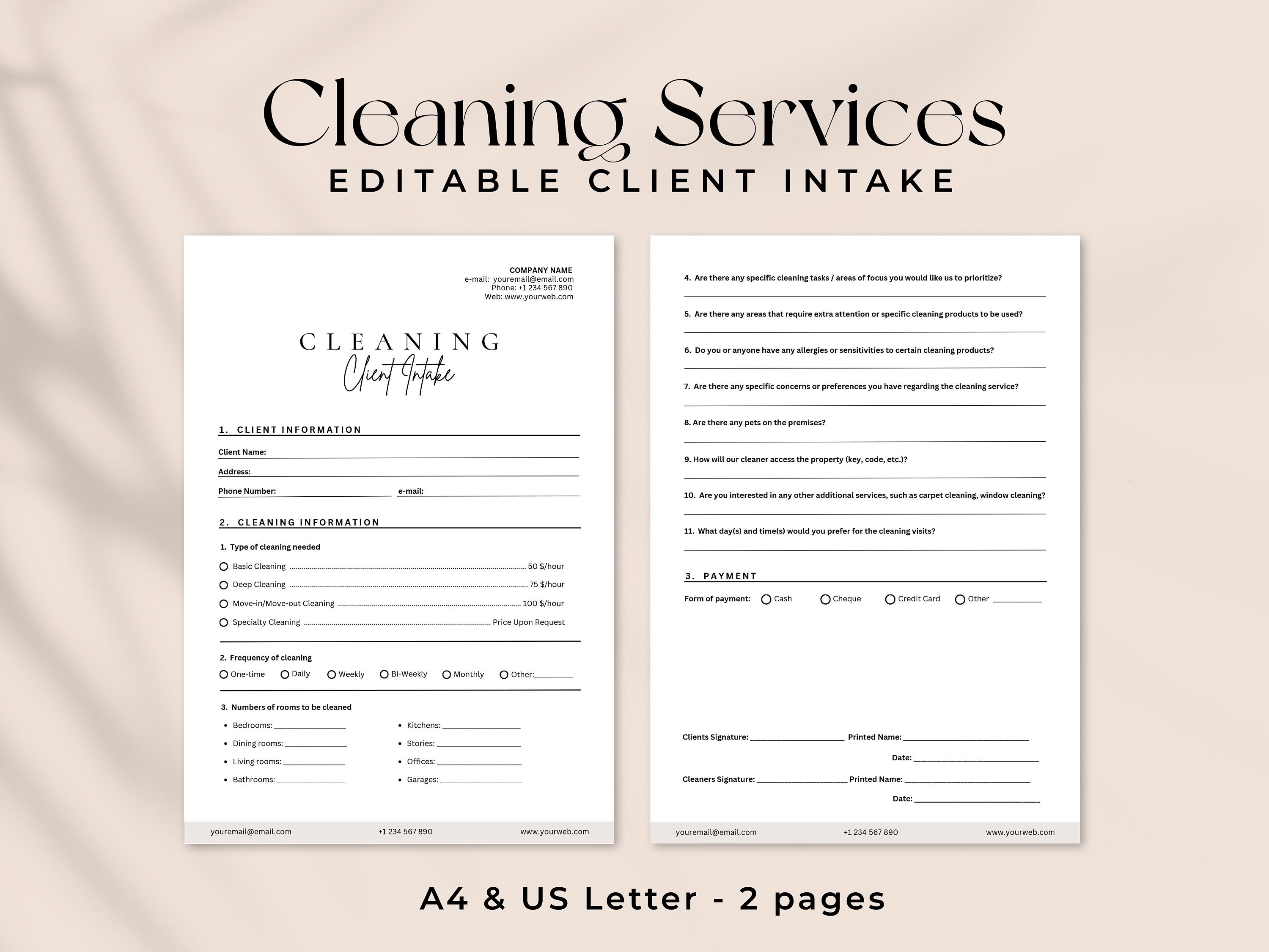Cleaning Services BUNDLE 6 Editable Cleaning Business Forms - Etsy