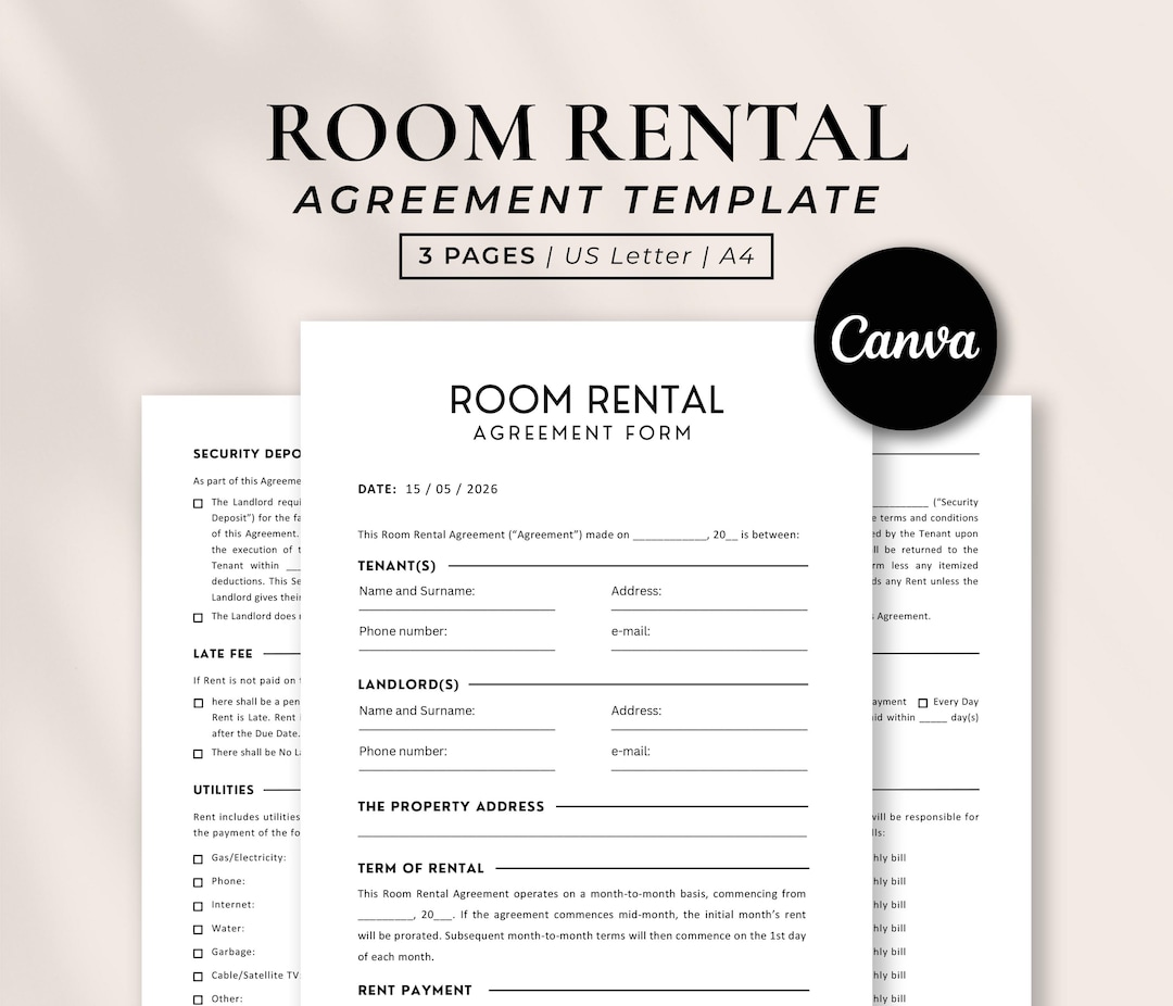 Room Rental Agreement Template, Editable Room Tenancy Agreement ...