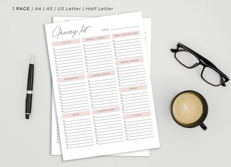 Printable Grocery List Template, Grocery Planner, Food Shopping List ...