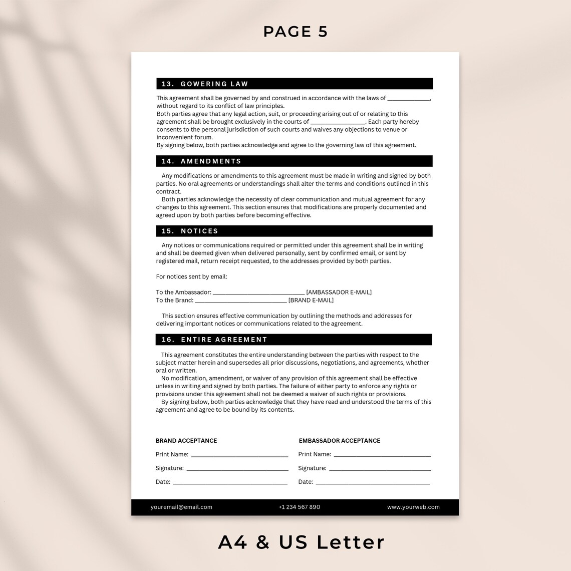 Editable Influencer Agreement Template, Brand Ambassador Contract Form ...