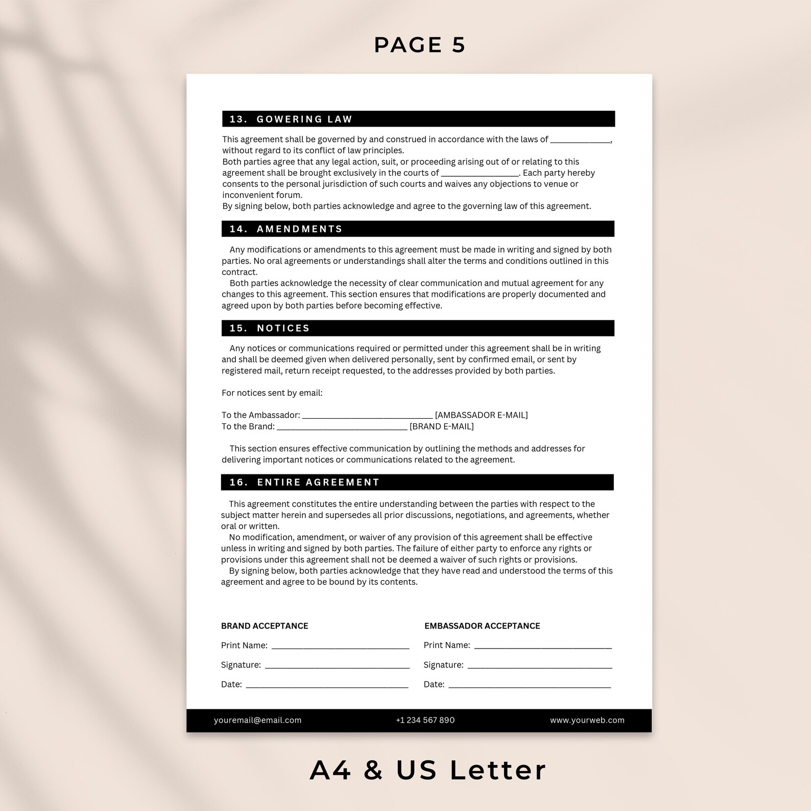 Editable Influencer Agreement Template, Brand Ambassador Contract Form ...
