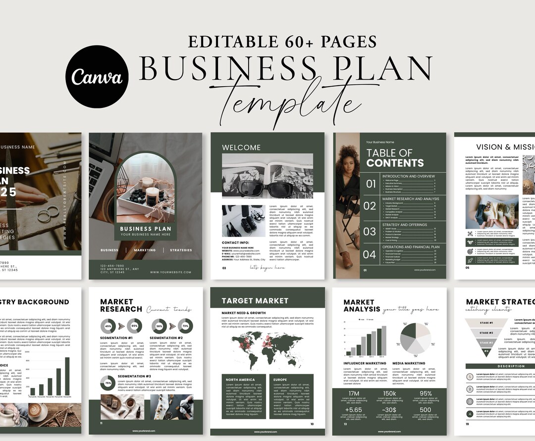 Business Plan Template, Business Planner Printable, Editable Canva ...
