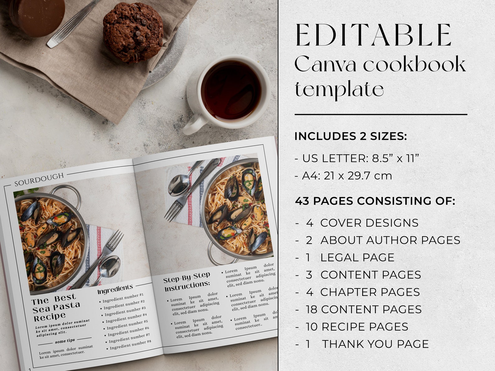 Cookbook Template | Editable Recipe Book Template | Printable Recipe ...
