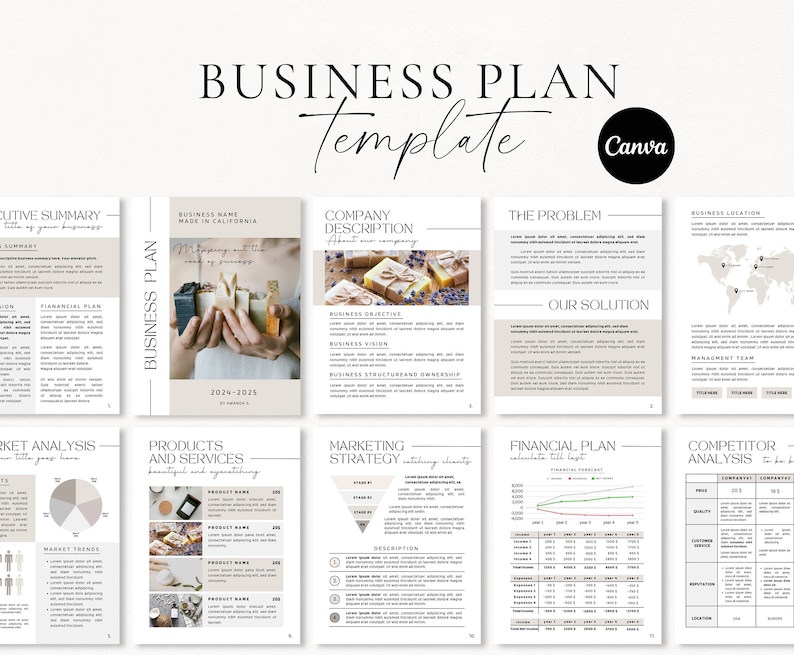 Business Plan Template, Business Planner Printable, Editable Canva ...