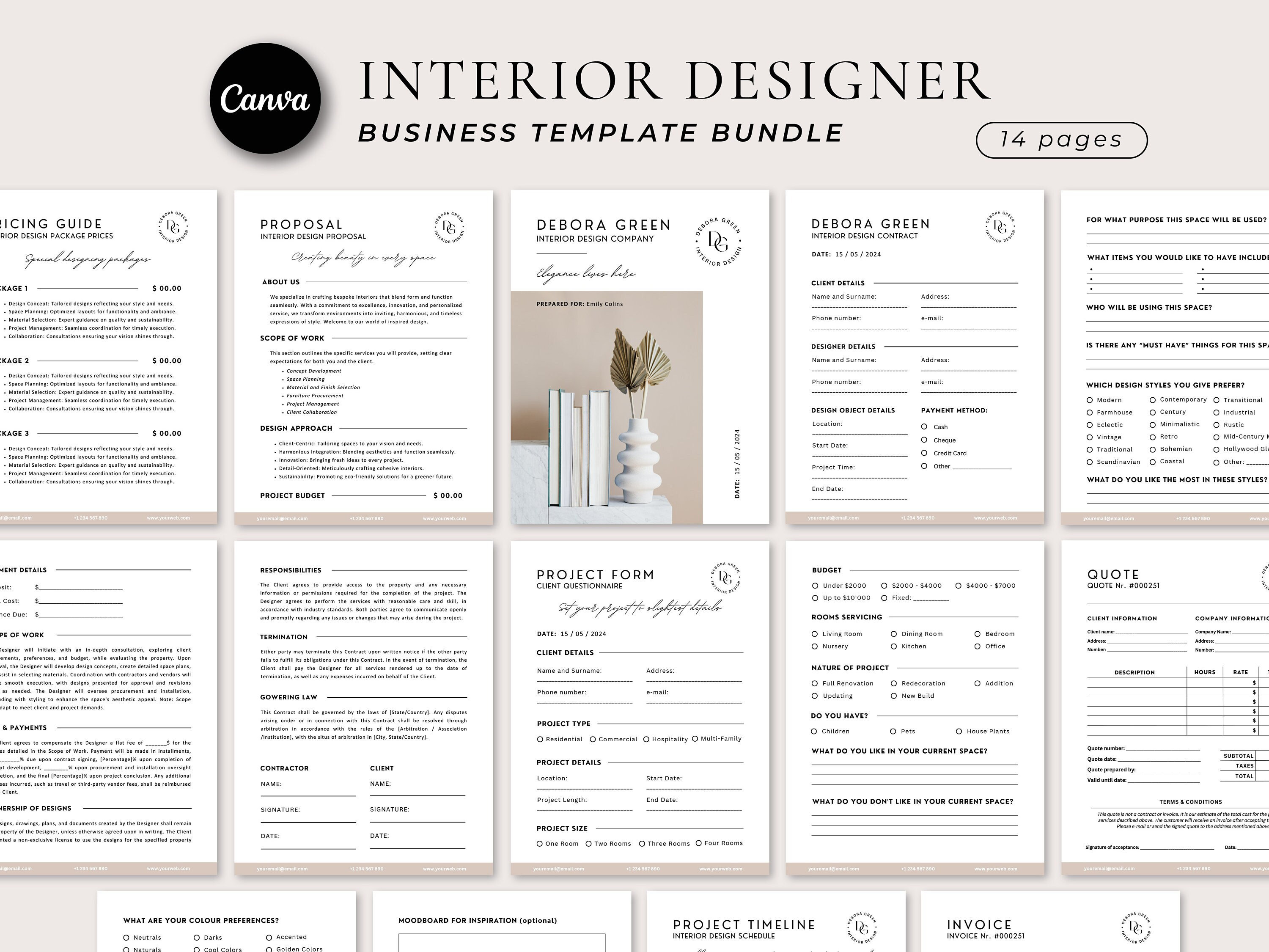 Interior Designer Contract Template, Editable Service Contract ...