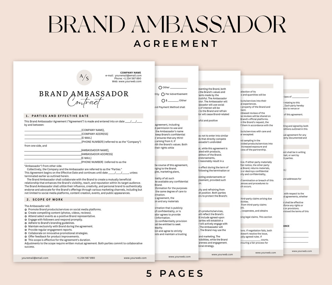 Editable Influencer Contract Template, Brand Ambassador Agreement Form ...