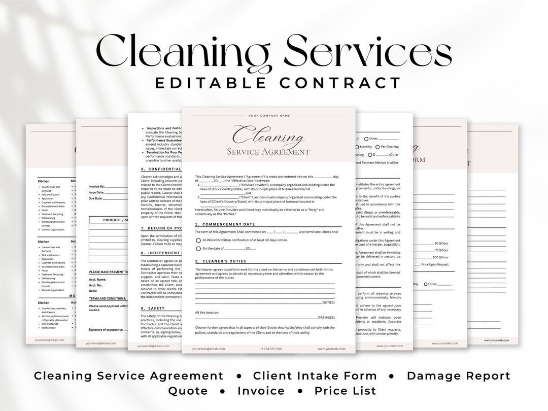 Cleaning Services BUNDLE, 6 Editable Cleaning Business Forms, Agreement Contract, Client Intake ...