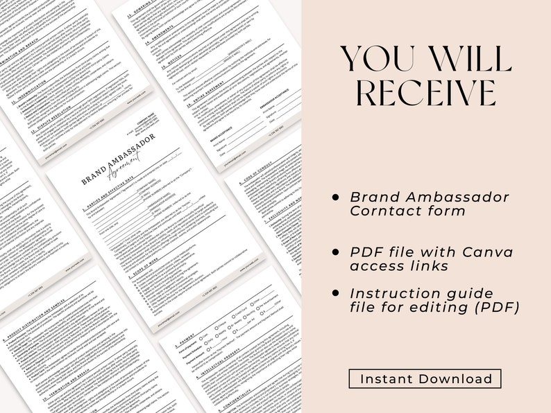 Brand Ambassador Agreement Form, Editable Influencer Contract Template ...