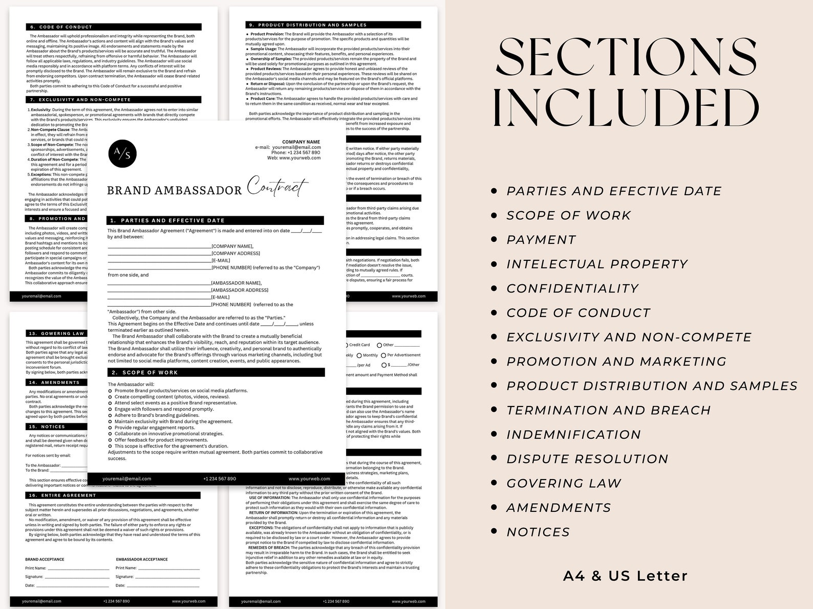 Editable Influencer Agreement Template, Brand Ambassador Contract Form ...