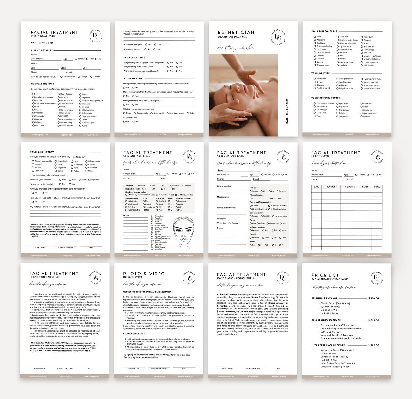 Facial Treatment Forms, Editable Esthetician Templates, Printable ...