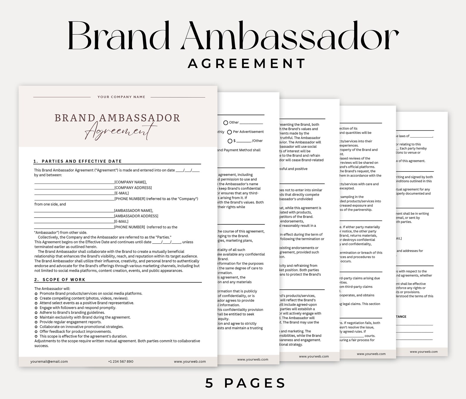 Professional Influencer Contract Template, Brand Ambassador Contract ...