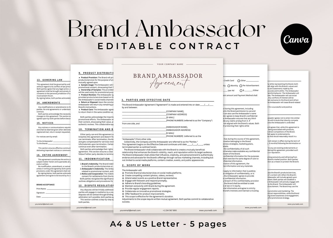 Professional Influencer Contract Template, Brand Ambassador Contract ...