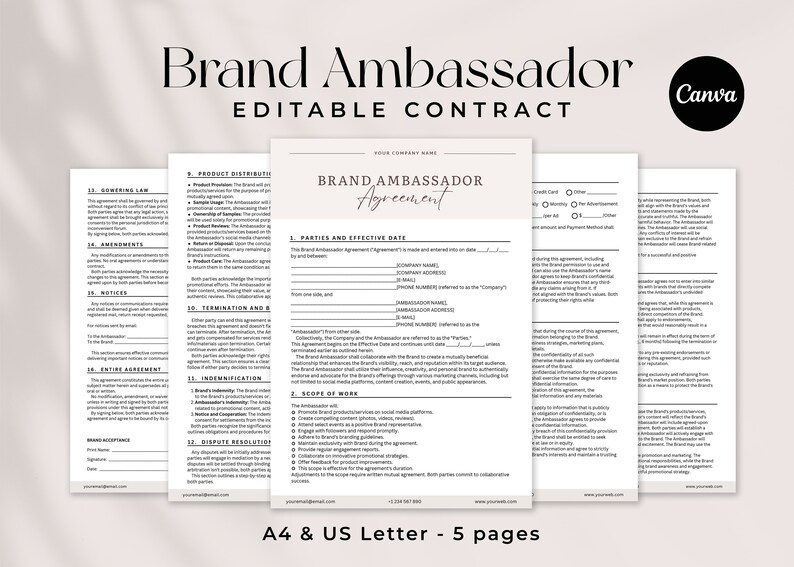 Professional Influencer Contract Template, Brand Ambassador Contract ...