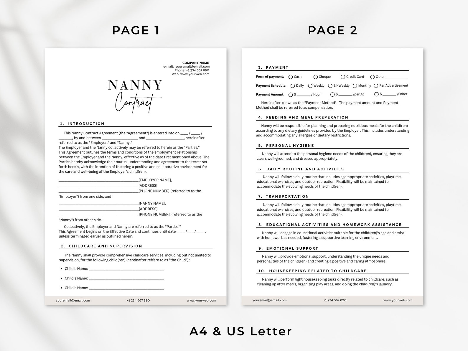 Editable Nanny Contract Template, Babysitter Agreement, Childcare ...