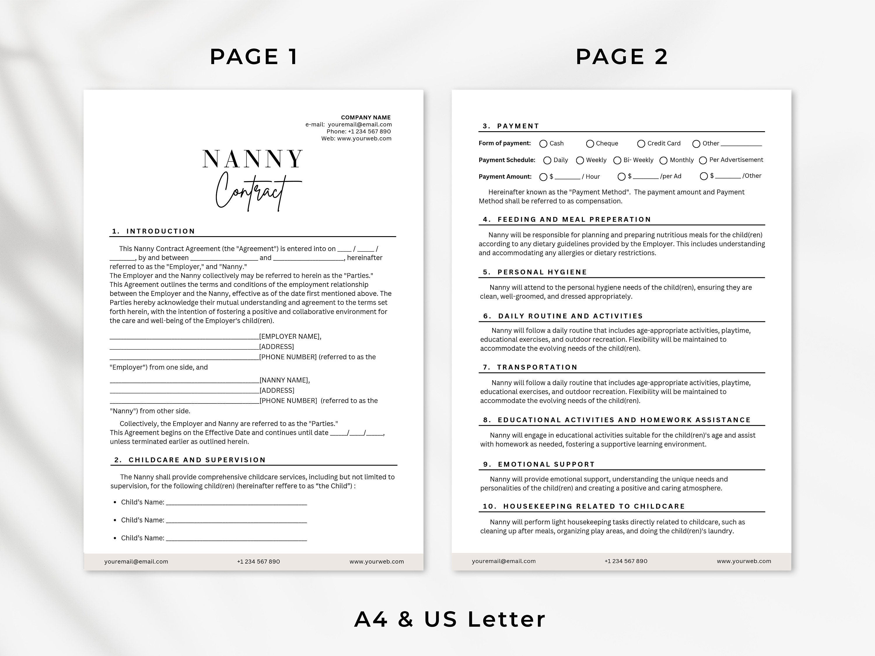 Editable Nanny Contract Template, Babysitter Agreement, Childcare ...