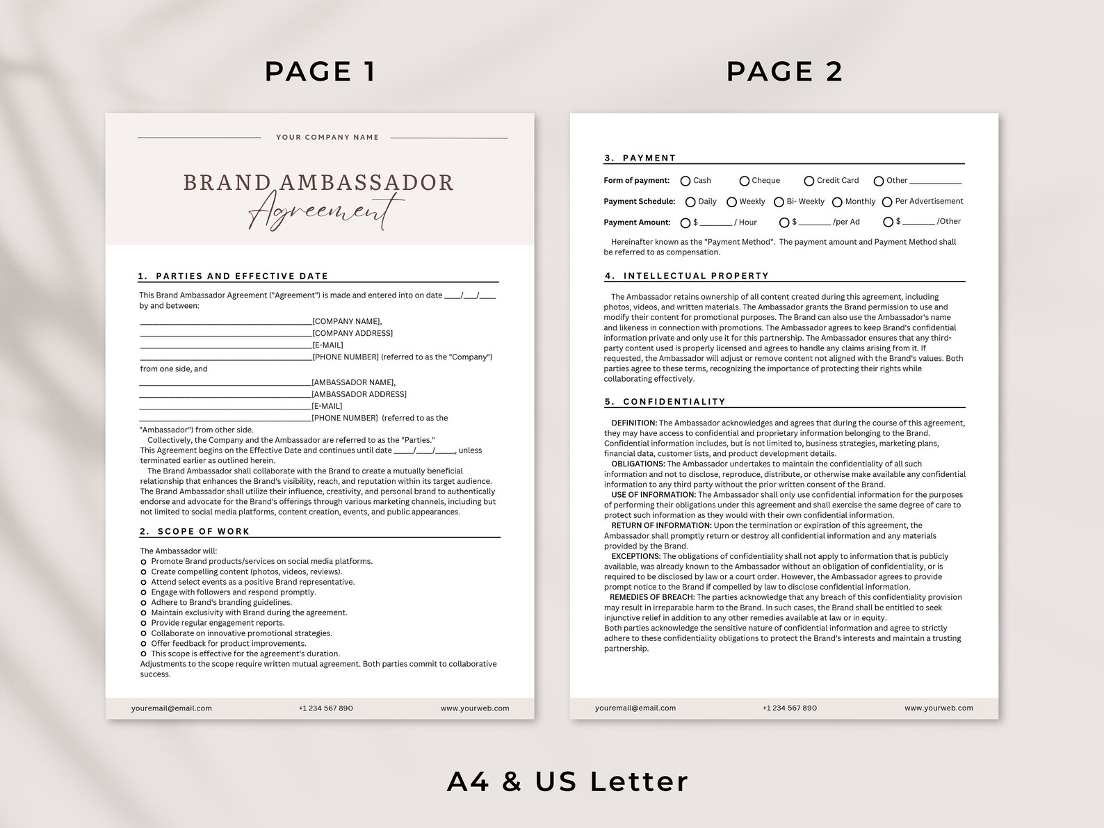 Professional Influencer Contract Template, Brand Ambassador Contract ...