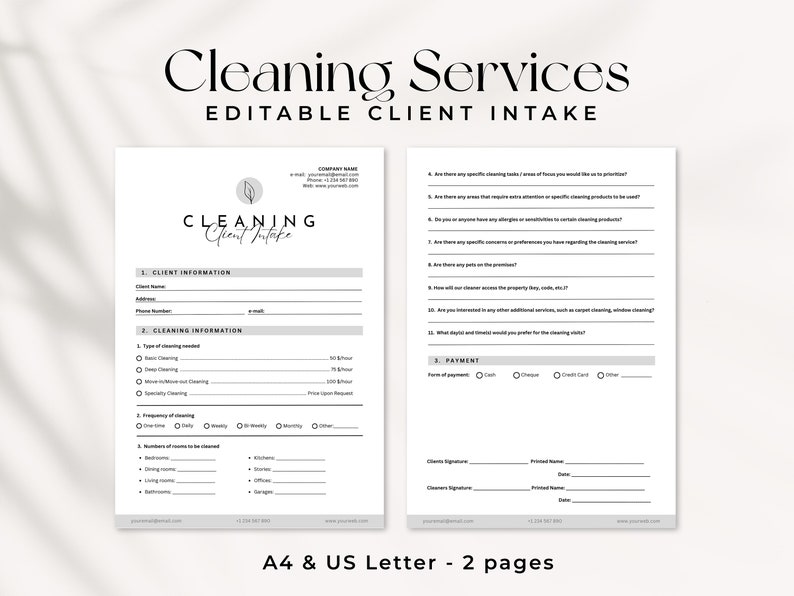 Cleaning Contract Template, 6 Editable Cleaning Business Forms, Invoice ...
