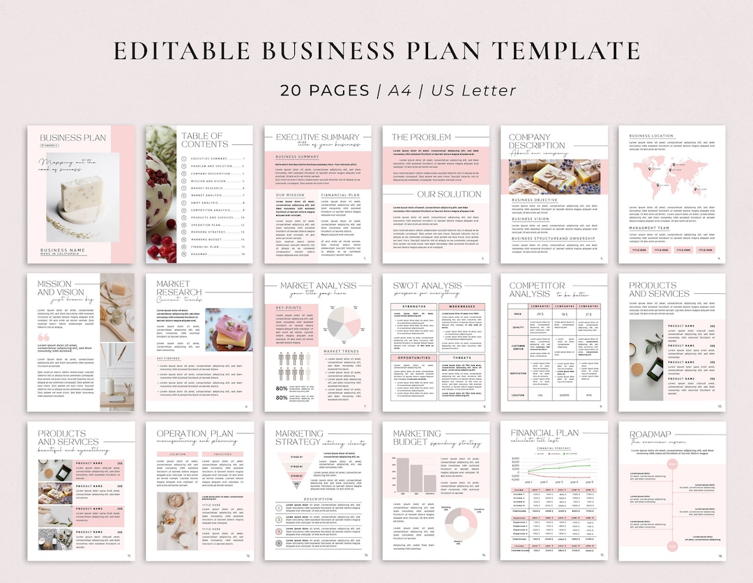 Editable Business Plan Template, Printable Business Planner, Business ...