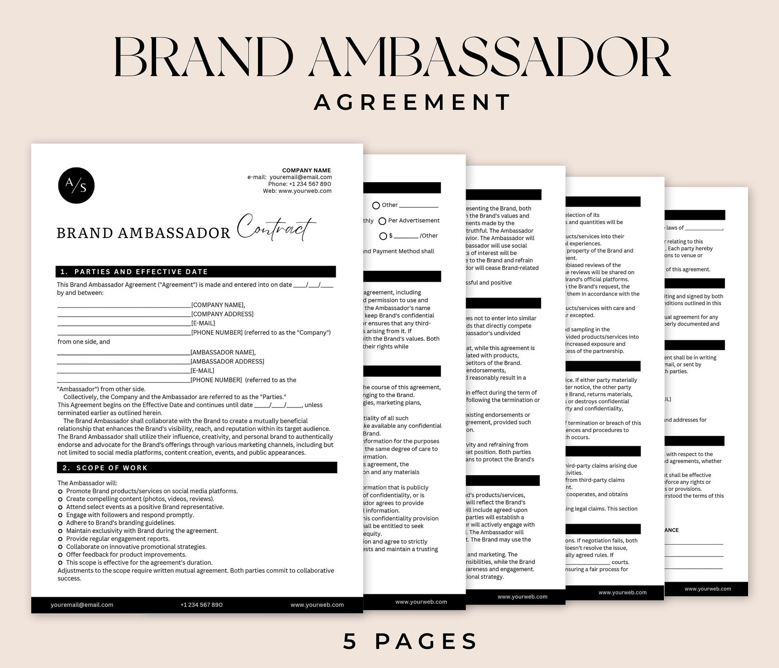 Editable Influencer Agreement Template, Brand Ambassador Contract Form ...